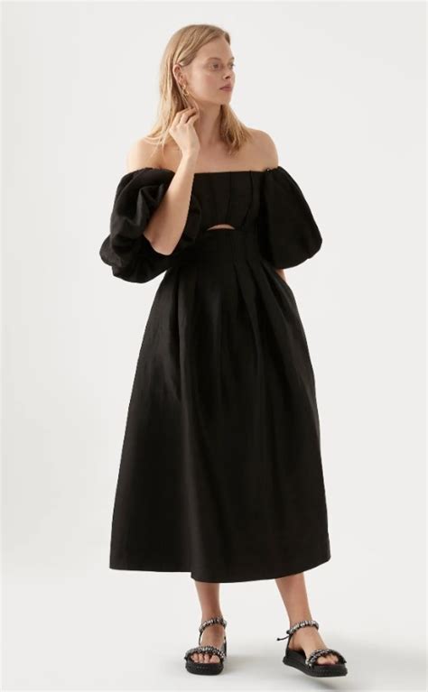 Aje Eugenie Off Shoulder Midi Dress Black All The Dresses