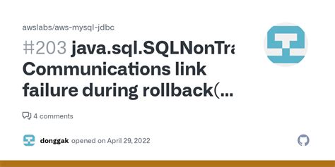 Java Sql SQLNonTransientConnectionException Communications Link Failure During Rollback