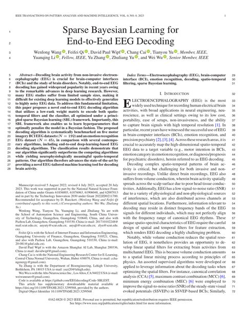Pdf Sparse Bayesian Learning For End To End Eeg Decoding