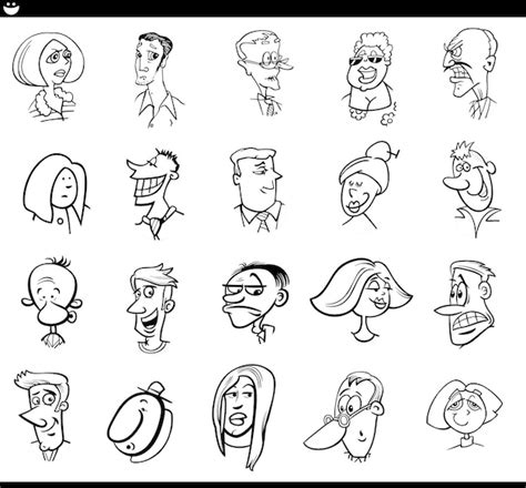 Conjunto de caras y estados de ánimo de personajes de personas de
