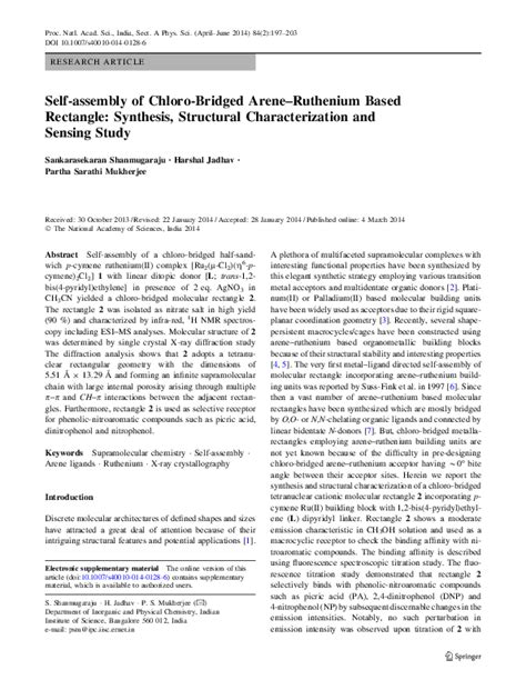 Pdf Self Assembly Of Chloro Bridged Areneruthenium Based Rectangle