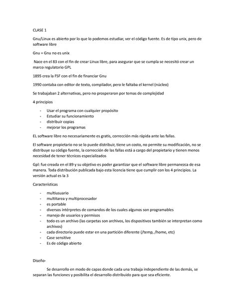 Clase 1 Apunte CLASE 1 Gnu Linux Es Abierto Por Lo Que Lo Podemos