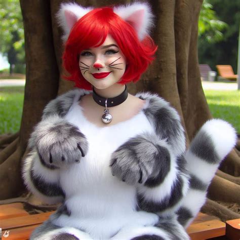 Cute Chubby Redhaired Grey And White Tabby Catgirl By Mysticnitekatt On