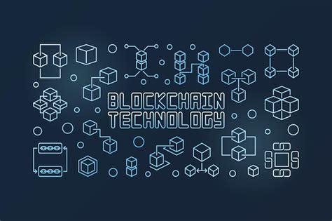 Premium Vector Blockchain Technology Vector Blue Line Horizontal Banner