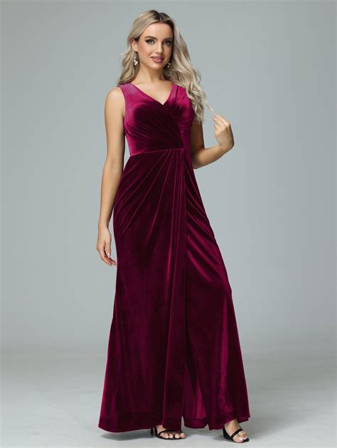 Sheath V Neck Velvet Formal Bridesmaid Dresses