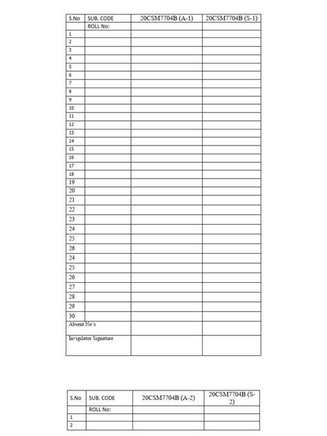 A1 Attendance Sheets Pdf