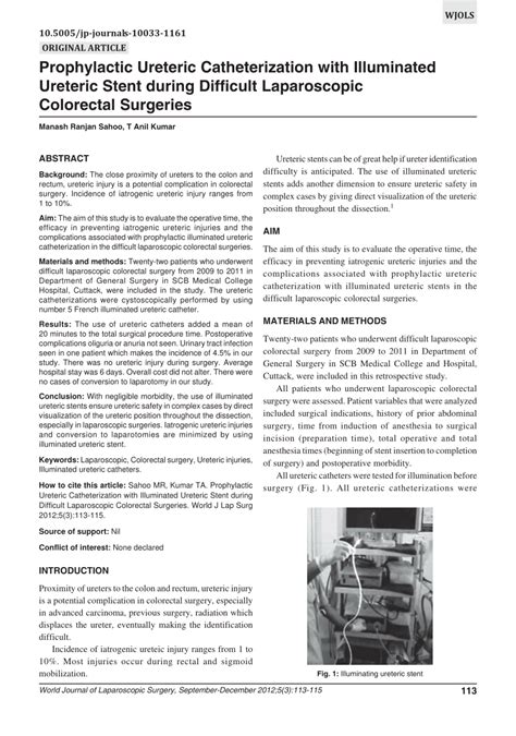 Pdf Prophylactic Ureteric Catheterization With Illuminated Ureteric