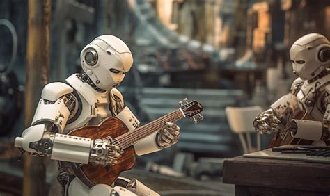 Premium Ai Image Robot Playing A Guitar With A Robot Playing A Guitar