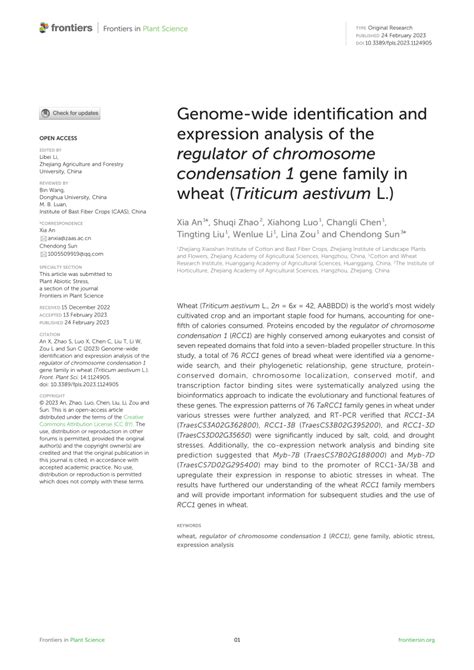 Pdf Genome Wide Identification And Expression Analysis Of The Regulator Of Chromosome