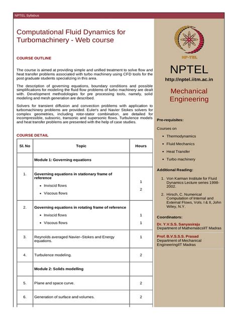 Nptel Computational Fluid Dynamics For Turbomachinery Web Course