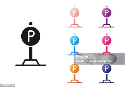 Black Parking Icon Isolated On White Background Street Road Sign Set