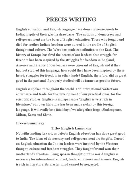 Precis Writing Precis Summary Title English Language Pdf