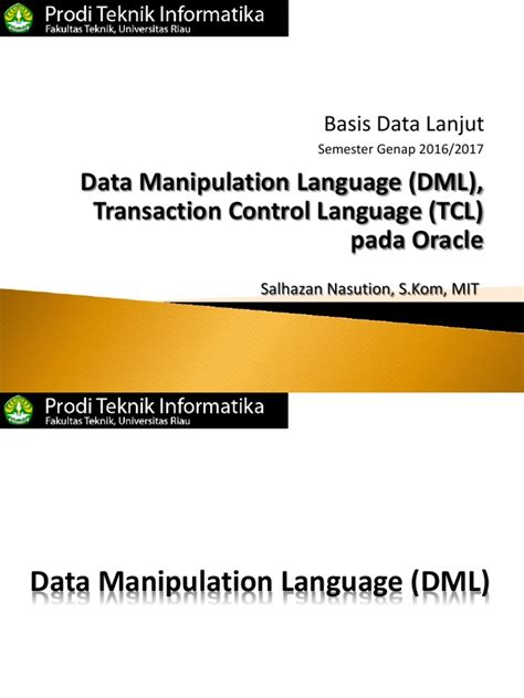 Basis Data Lanjut Dml Dan Tcl Pada Oracle Pdf