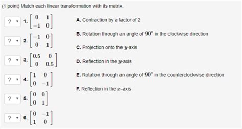 1 Point Match Each Linear Transformation With Its Matrix A