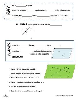 Points Lines Planes Guided Notes By Math Maniacs TPT