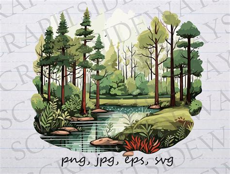 Forest With River Clip Art Clipart Vector Graphic Svg Png Eps T Shirt Design Forest Scene