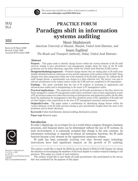 Pdf Paradigm Shift In Information Systems Auditing