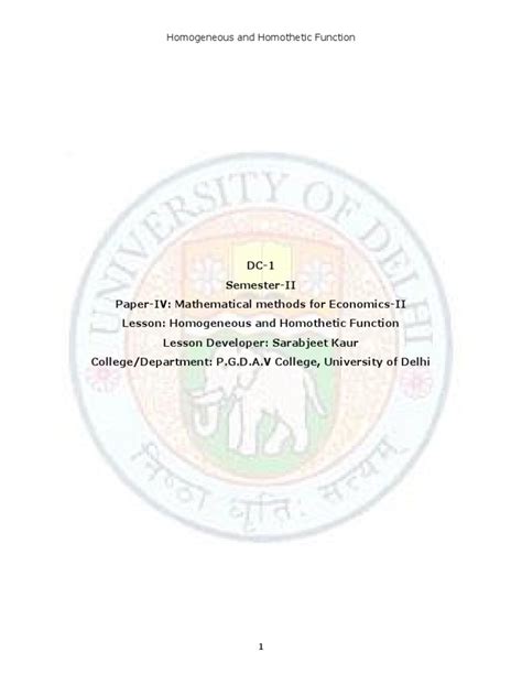 Homogeneous And Homothetic Function Pdf Pdf Derivative Production