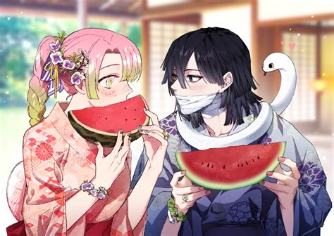 Kanroji Mitsuri Iguro Obanai And Kaburamaru Kimetsu No Yaiba Drawn