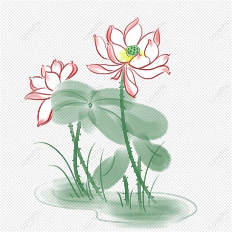 手繪水墨荷花插畫png免摳素材png圖案素材免費下載，可愛卡通圖片，尺寸3000 × 3000px Lovepik