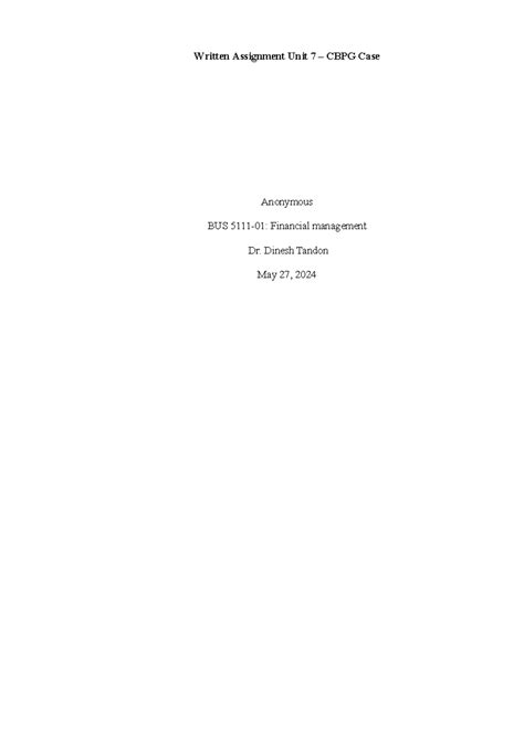 Written Assignment Unit 7 Final Written Assignment Unit 7 Cbpg Case