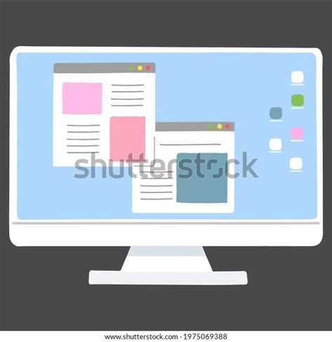 Cute Hand Drawn Desktop Computer Flat Stock Vector Royalty Free