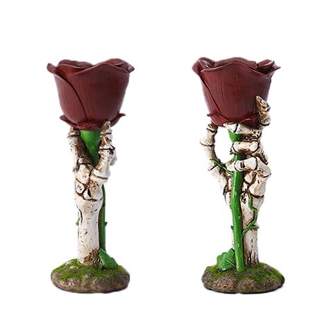 Skeleton Hand Holding Rose Figurine Gothic Decor Unique Halloween