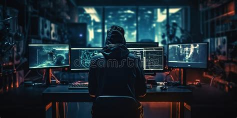 Tech Enthusiast Monitoring Global Data In A Dark Control Room Hacker
