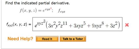solved find the indicated partial derivative f x y z