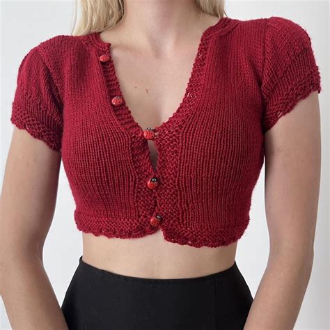 Red Lady Bug Crop Top Super Soft Knit Sweater Depop