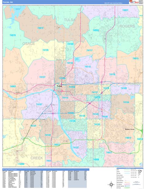 Color Cast Zip Code Style Wall Map Of Tulsa Ok By Market Maps American Map Store