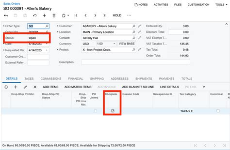 Complete Order In Sales Orders So301000 Screen Community