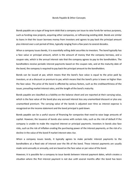 Bonds Payable Part Bonds Payable Other Concepts Bonds Payable Are A Type Of Long Term Debt