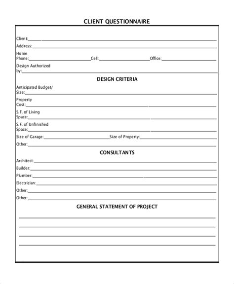 New Client Questionnaire Template