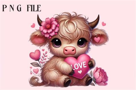 Valentine Highland Cow With Heart Graphic By Creative Design House