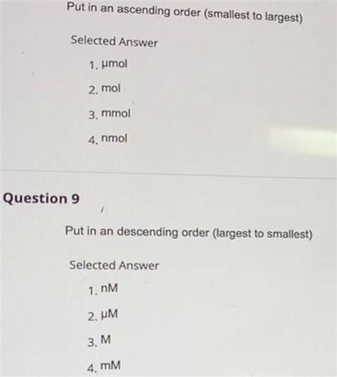 Solved Put In An Ascending Order Smallest To Largest