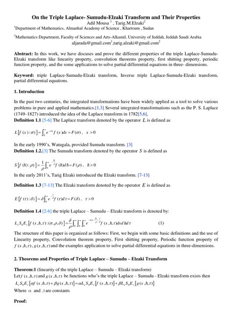 Pdf On The Triple Laplace Sumudu Elzaki Transform And Their Properties