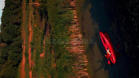 Kayaking At Summer Active Female Paddling On Water At Sunset Stock