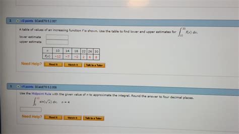 Solved 2 2 Points Scalcet8 52 007 A Table Of Values Of An