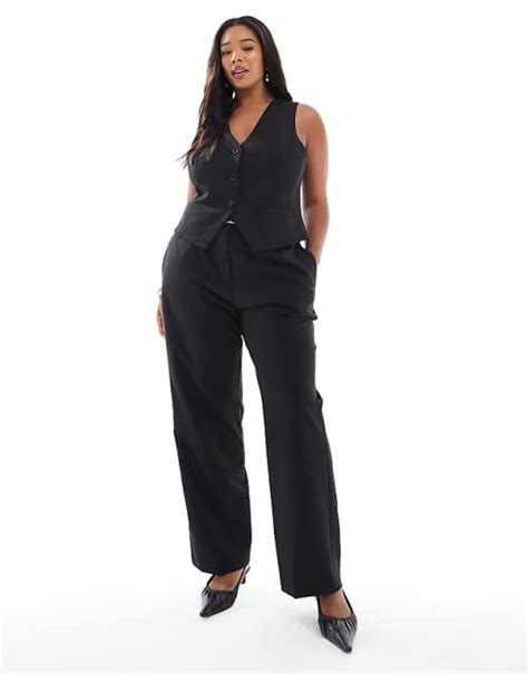 Asos Design Curve Tailored Slim Straight Trousers In Black Asos