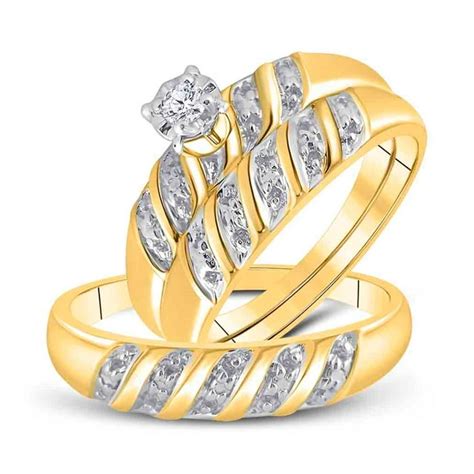 14kt Yellow Gold His Hers Round Diamond Solitaire Matching Bridal