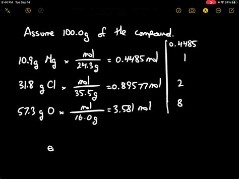Solvedan Ionic Compound Has The Following Composition By Mass Mg 109 Cl 318 O