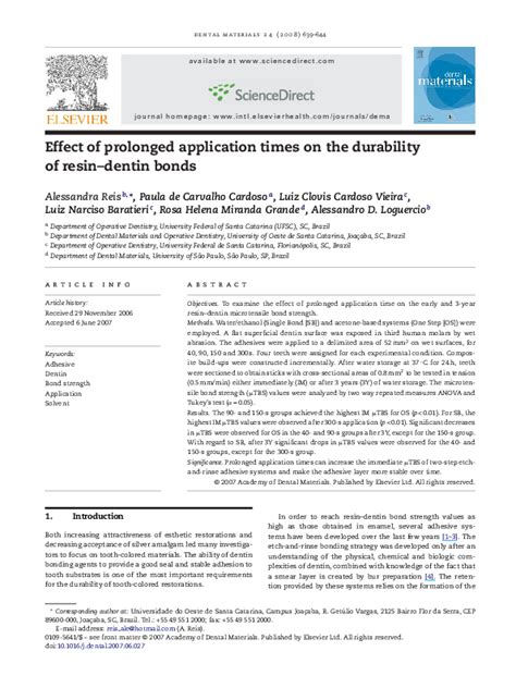 Pdf Effect Of Prolonged Application Times On The Durability Of Resin