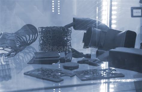 Various Objects Printed 3d Printer From Molten Plastic Powder Different Models Stock Image