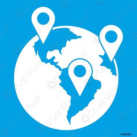 Globe And Map Pointers Icon White Stock Vector Crushpixel