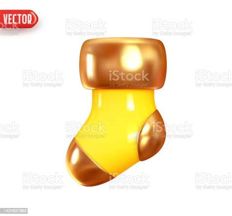 크리스마스 양말 추상적 인 최소한의 장식 현실적인 3d 디자인 요소 플라스틱 만화 스타일에서 흰색 배경에 고립 된 아이콘 벡터 일러스트 레이 션 0명에 대한 스톡 벡터 아트