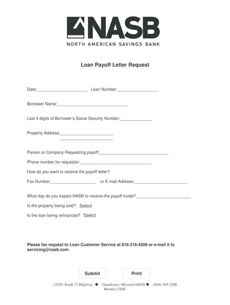 Nasb Loan Payoff Letter Request Form Fill Online Printable Fillable