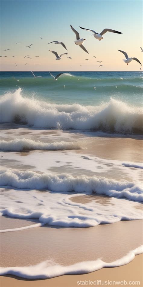 Tranquil Ocean Scene With Seagulls Stable Diffusion Online