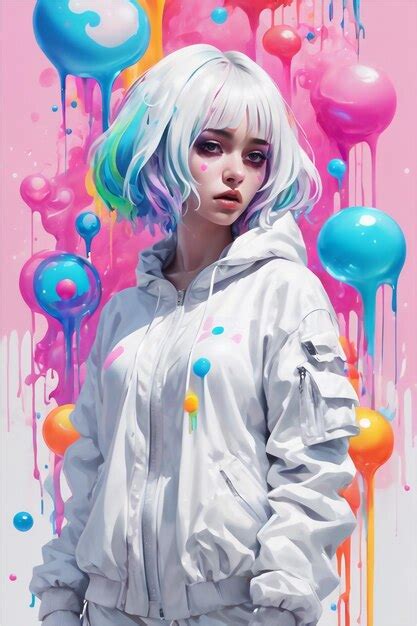 Premium Photo Graffiti Woman Portrait Beautiful White Hair Colorful