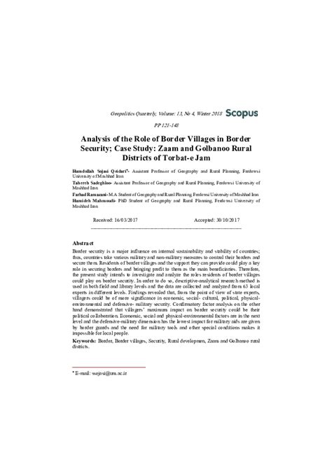 Pdf Analysis Of The Role Of Border Villages In Border Security Case